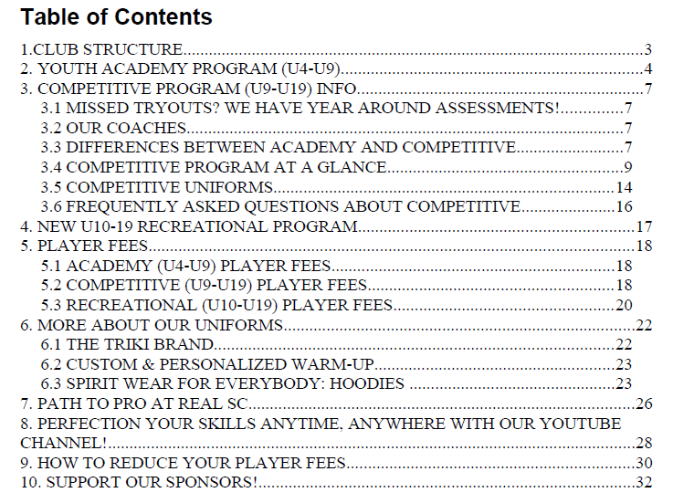CLUB BOOKLET | REAL sc - real boise cf, real middleton cf, real ...